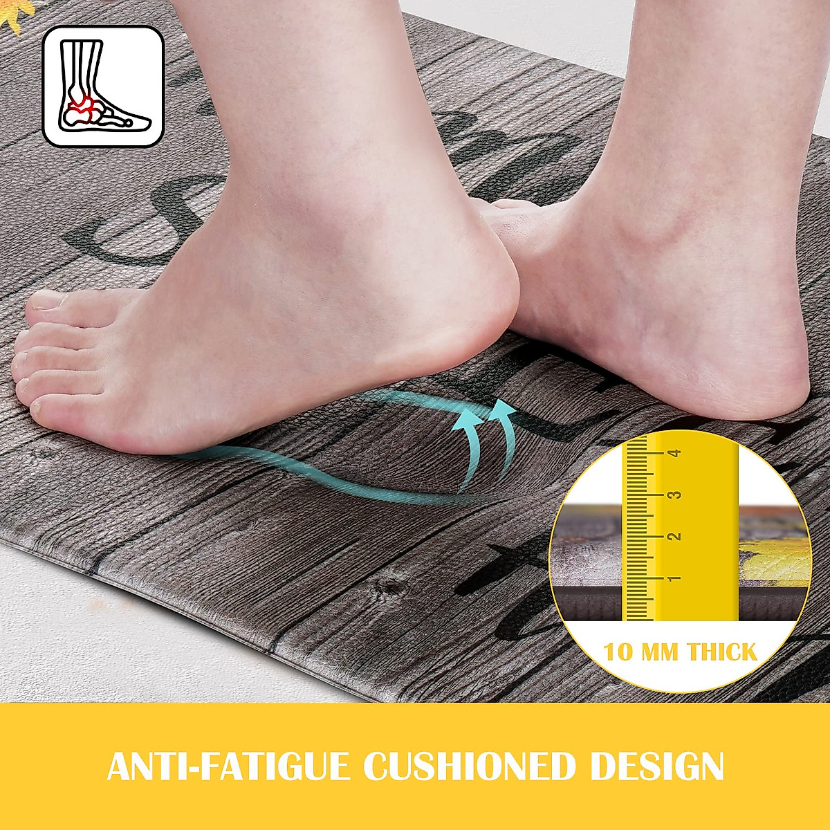 ASPMIZ 2 Piece Fall Sunflower Kitchen Mats Cushioned Anti-Fatigue Kitchen Rugs Non Slip Memory Foam Kitchen Mats and Rugs Waterproof Kitchen Floor Comfort Mats Fall Decors, 18'' x 48'' + 18'' x 30''