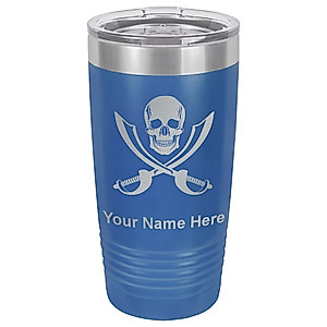 LaserGram 20oz Vacuum Insulated Tumbler Mug, Jolly Roger, Personalized Engraving Included (Dark Blue)