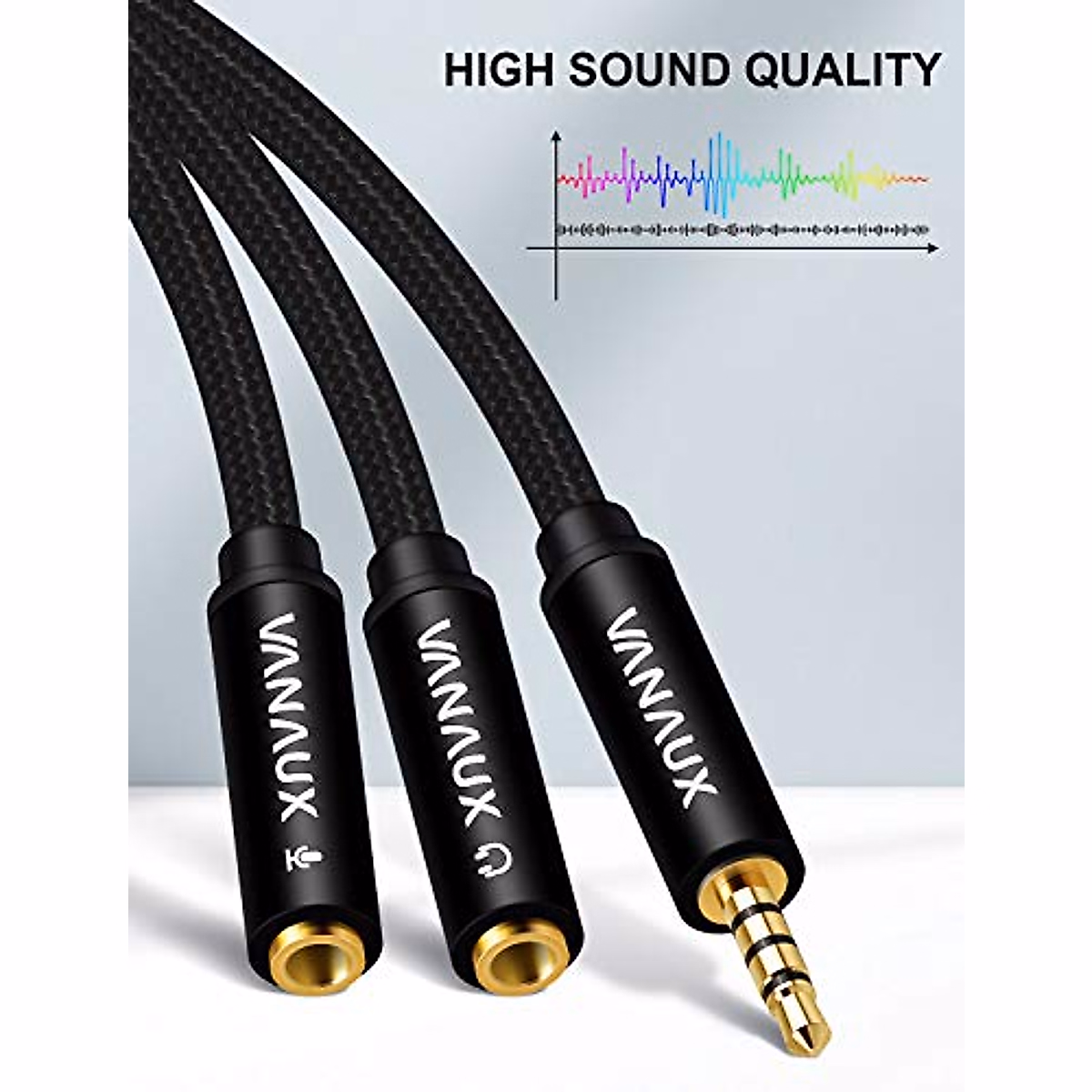 Headset Adapter Headphone Mic Y Splitter Cable, VANAUX 3.5mm Stereo Audio Male to 2 Female Separate Audio Microphone Plugs Compatible for PS4, Xbox One, Laptop, Phone, PC Gaming Headset