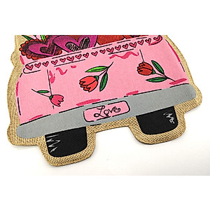 Texupday Happy Valentine's Day Double Sided Burlap Garden Flag Love Heart Floral Pink Truck Butterfly Decoration Outdoor Flag 12" x 18"