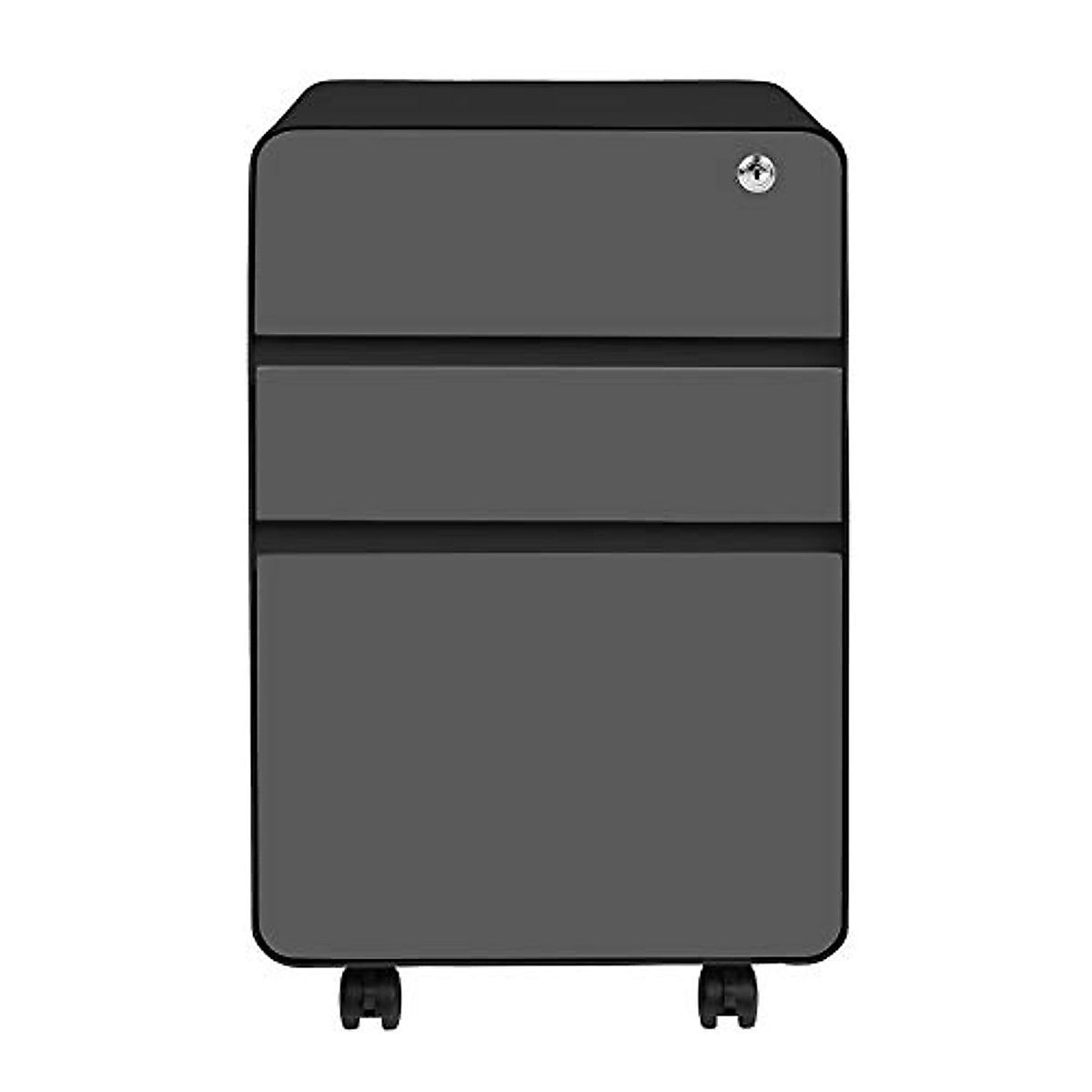 Laura Davidson Furniture Stockpile Flat 3 Drawer File Cabinet with Lock - Under Office Desk Metal Filing Cabinet, Legal/Letter File Folders, Wheels and Stationary Feet, Pre-Assembled, Grey
