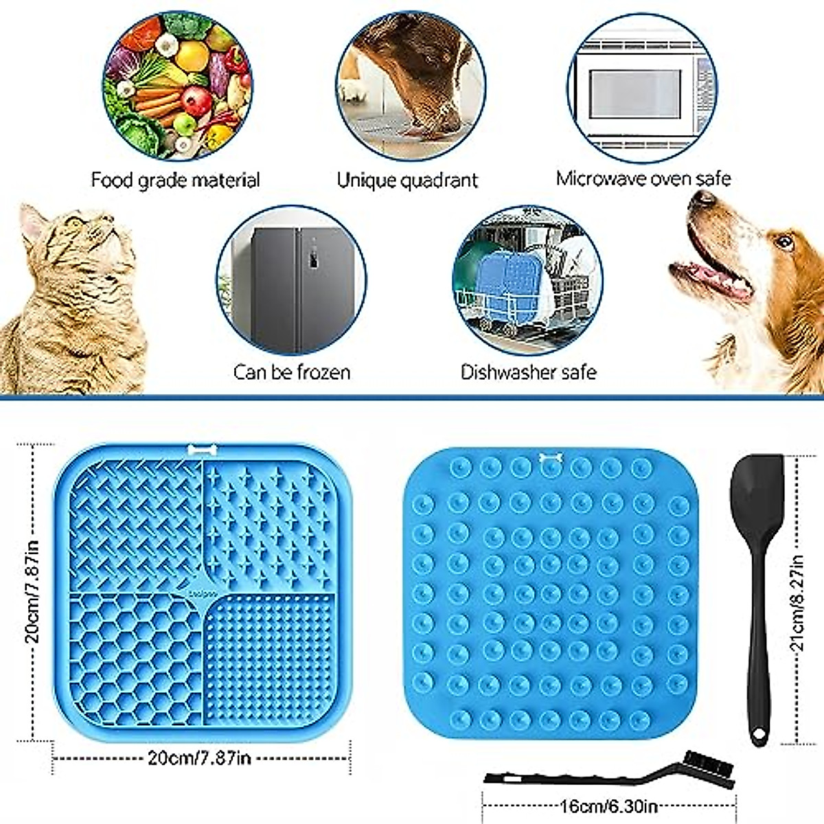 Lesipee Licking Mat for Dogs & Cats 2 Pack, Slow Feeder Lick Pat, Anxiety Relief Dog Toys Feeding Mat for Butter Yogurt Peanut, Pets Supplies Bathing Grooming Training Calming Mat (Blue&Green)