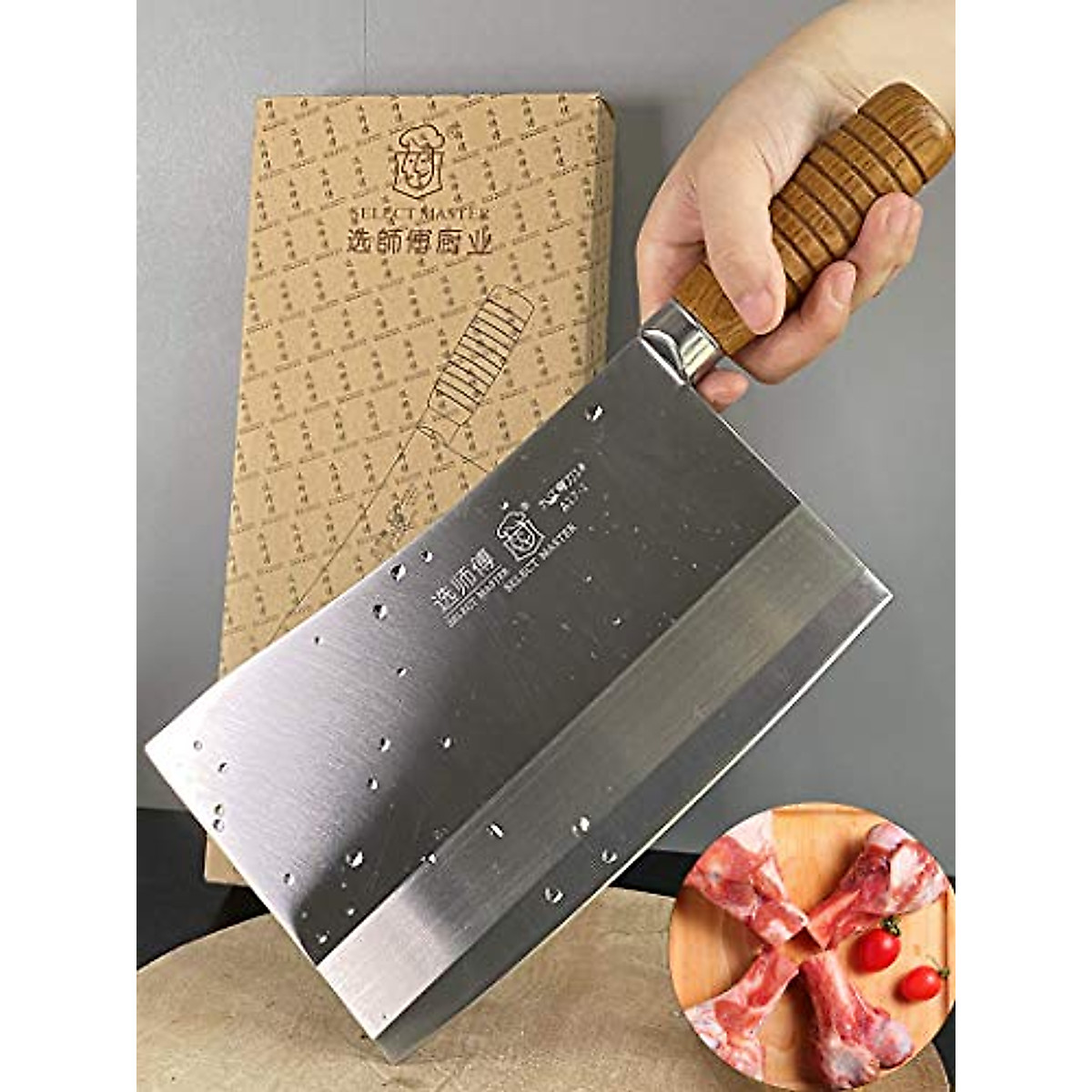 SELECT MASTER Meat Cleaver - Professional Chinese Chef Knife - Heavy Duty Bone Chopper Kitchen Knife - Super Thick Blade - for Home & Restaurant from