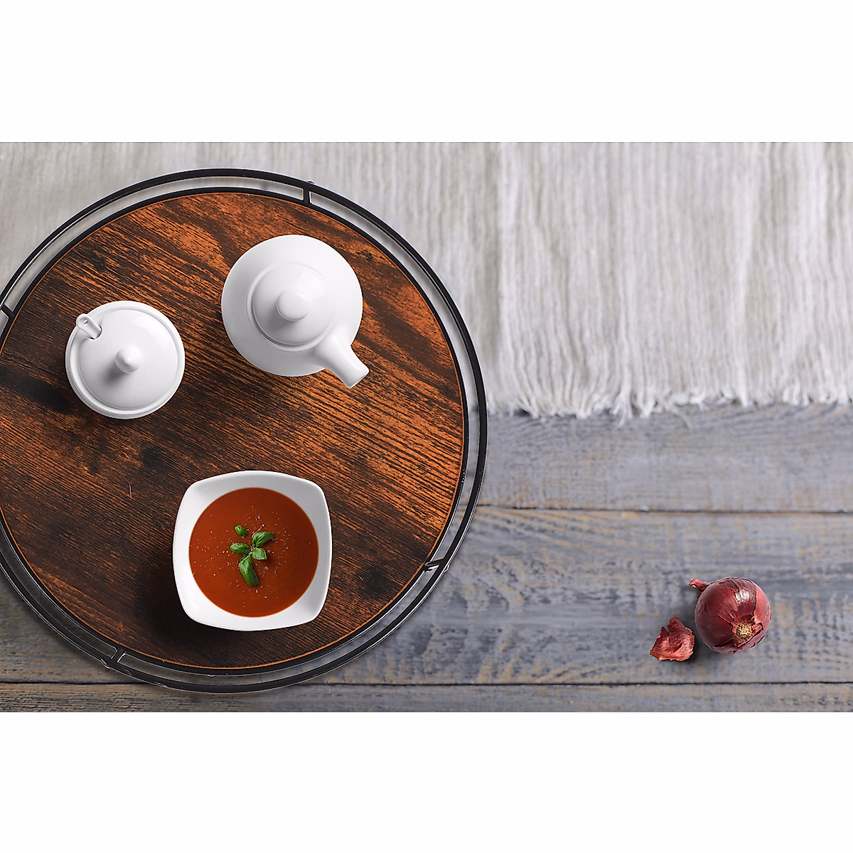 [ 2 Pack ] 9" & 10" Wood Lazy Susan Organizers with Steel Sides, Lazy Susan Turntable for Cabinet, Kitchen Turntable Storage for Table, Countertop, Pantry