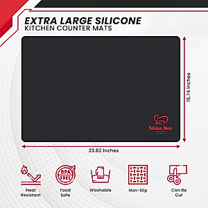 Large Black Heat Resistant Mat For Countertop, 23”x15”, Air Fryer Mat Counter Protector For Kitchen, Non Slip Silicone Kitchen Mat, Microwave Mat