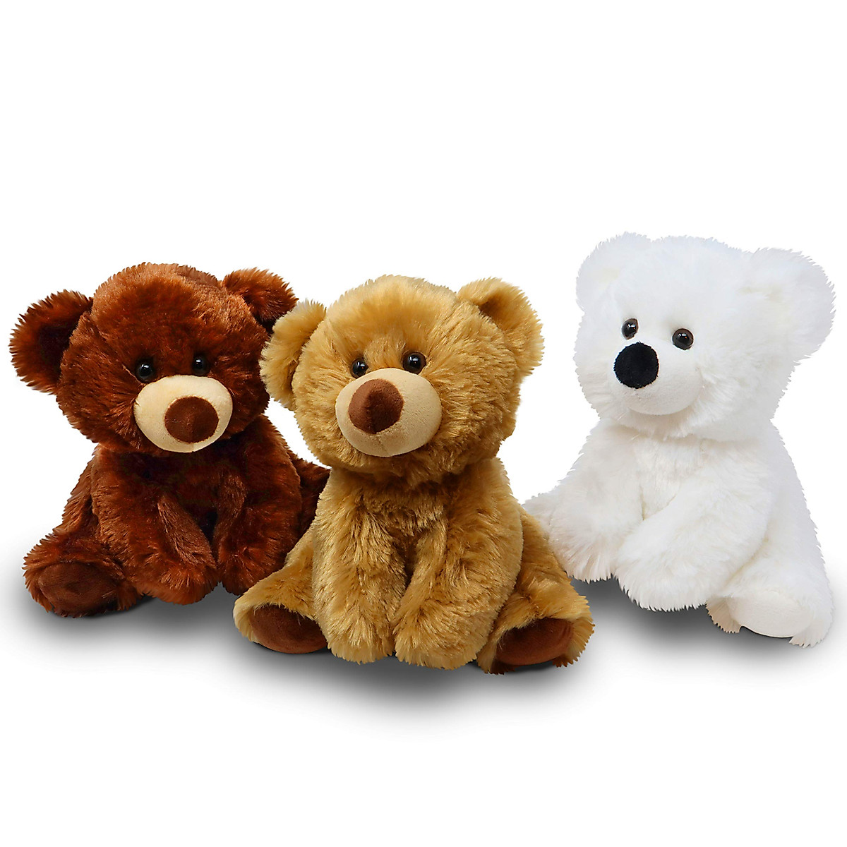 Fluffuns Teddy Bears - 9" - Cute Stuffed Animal in 3 Colors - 3-Pack of Stuffed Bears: Brown, Golden, White Teddy Bear- Plush Toy - Great Gift for Baby Girl, Boy, Kid and More!