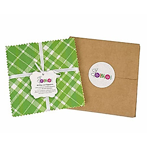 Soimoi Check Print Precut 5-inch Cotton Fabric Quilting Squares Charm Pack DIY Patchwork Sewing Craft- Light Green & Mustard Yellow