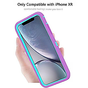 Stroson for iPhone XR Case with Built in Screen Protector Heavy Duty Shockproof Full Body 3 in 1 Rugged Bumper for Women Man Protective Cover Phone Case for iPhone XR 6.1” (Purple/Mint)
