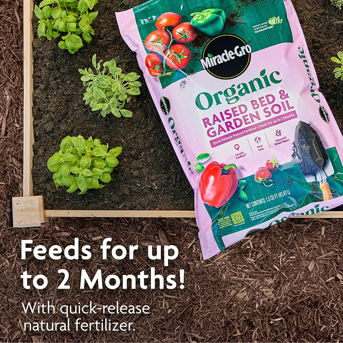 Miracle-Gro Organic Raised Bed & Garden Soil with Quick Release Natural Fertilizer, Peat Free, 1 cu. ft.
