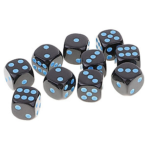 Dovewill 10Pcs D6 Dice Six Sided Spot Dices Set for Dungeons and Dragons RPG MTG Party Board Games Blue Black