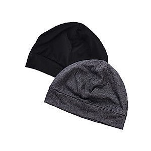Headshion Cotton Skull Caps for Men Women,2-Pack Lightweight Beanie Sleep Hats Breathable Helmet Liner Black,Grey