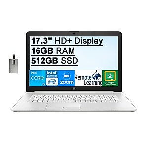 HP 2022 17.3" HD Laptop, Intel Core i3-1115G4 Processor (> i5-1035G1), 16GB RAM, 512GB PCIe SSD, Intel UHD Graphics, HD Webcam, HD Audio, WiFi, HDMI, Bluetooth, Windows 11 S, Silver, 32GB USB Card