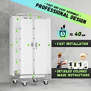 INTERGREAT 72" Metal Garage Storage Cabinet with Wheels, White Steel Locking Cabinet with 2 Adjustable Shelves and Doors, Rolling Metal Tool Cabinet for Home, Office, School, Garage