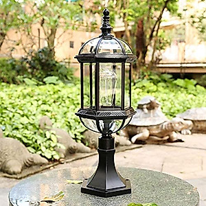 ACLBLK European Luxury IP54 Outdoor Waterproof Glass Column Lamp E27 Garden Aluminum Metal Alloy Retro Lantern Home Outdoor Table Lamp Villa Hotel Courtyard Aisle Landscape Street Light