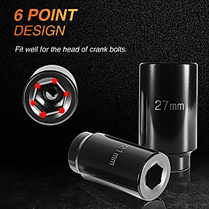 4 Pack Crank Bolt Socket Set, 17MM, 21MM, 22MM, 27MM, Harmonic Balancer Socket Set, 1/2-Inch Metric Deep Impack Socket Set, 3 Times Momentum Power of Standard Impact Sockets