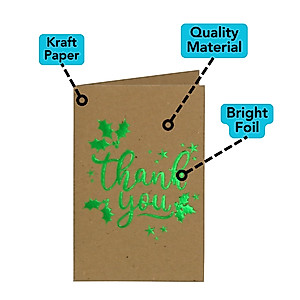 Iconikal Kraft Christmas Thank You Note Cards with Envelopes, Foil Embellished, 30-Count