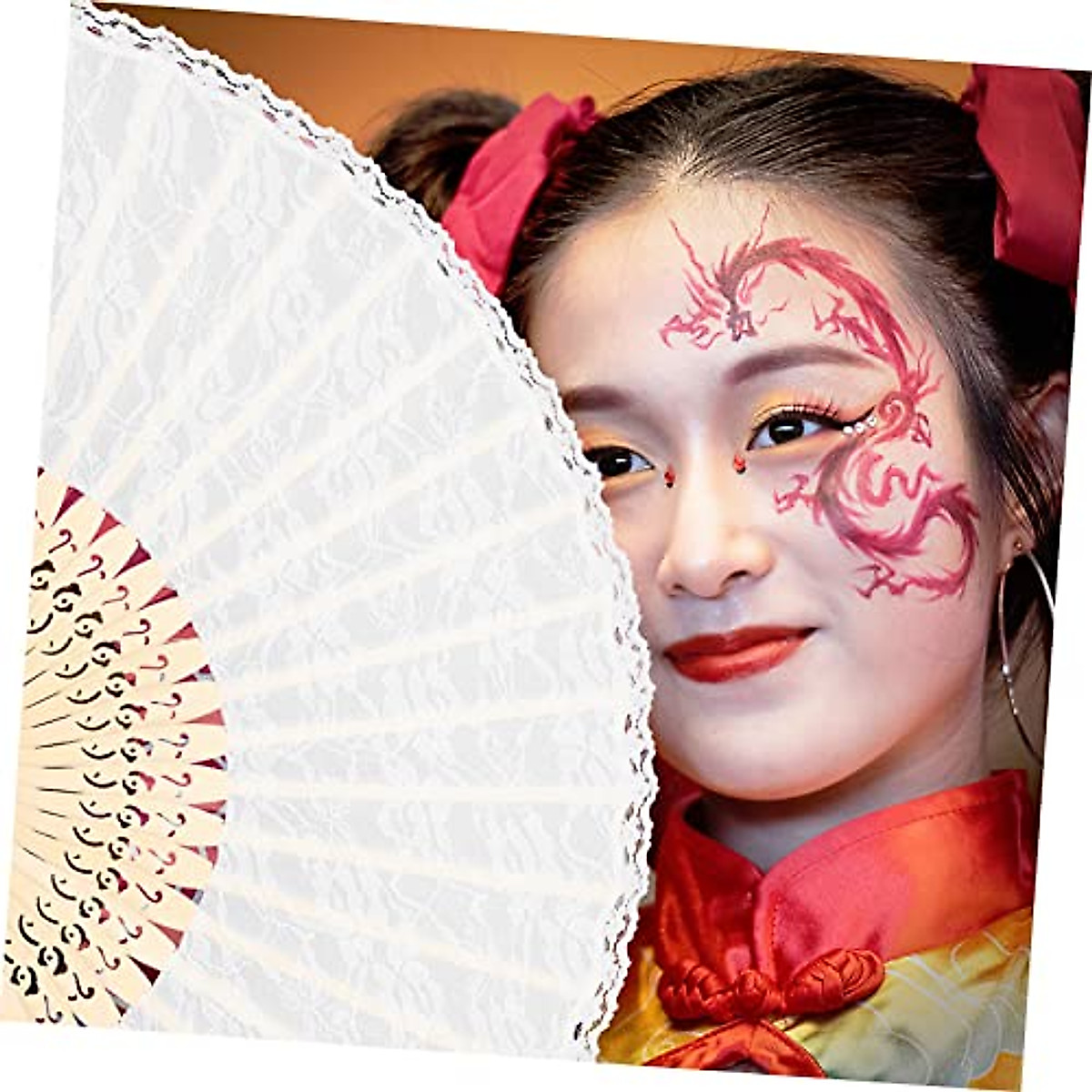 BESPORTBLE Lace Folding Fan Hand Held Fan Foldable Chinese Fan Retro Decor Pocket Paper Fan Wedding Party Fan Paper Fans Hand Fan Handhold Fan Hand Crank Cheongsam Fan Wood White Miss