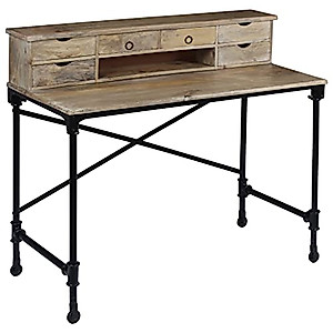 ULUYYUC Writing Desk,Home Office Desk Computer Desks Secretary Desk with Drawers Suitable for Home, Office, Bedroom, Conference Room, etc Solid Mango Wood and Steel 43.3"x19.7"x37.8"