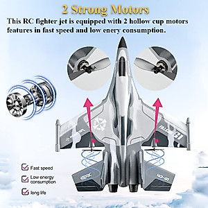 NEXTAKE RC Fighter Jet, 2.4GHz Remote Control Aircraft Warplane Fighter Remote Control Warcraft EPP Plane RC Warplane Glider Throw to Fly Drone with Smart Gyroscope (Gray)