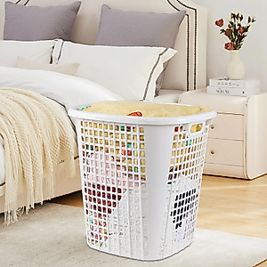Ortodayes 6-Pack 50 L Large Laundry Baskets, Plastic Clothes Basket Laundry Hamper, White