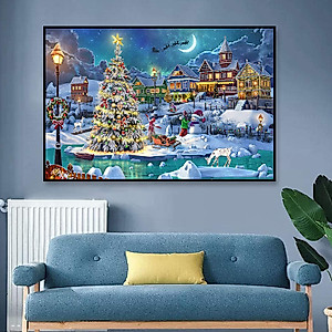 GESOON Christmas Night , DIY 5D Diamond Painting Kits for Adults Full Drill, Christmas Tree with Moon Well Decor 28x16 inch