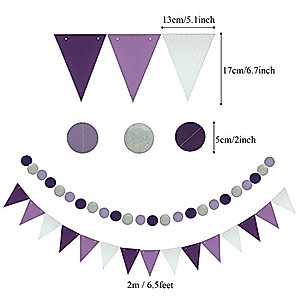 ZERODECO Birthday Decoration Set, Happy Birthday Banner Bunting with 4 Paper Fans Tissue 6 Paper Pom Poms Flower 10 Hanging Swirl and 20 Balloon for Birthday Party Decorations - Purple Lavender White