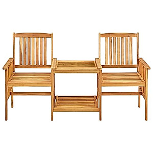 3 Pieces Outdoor Conversation Bistro Set,Double Chair with a Table,Garden Furniture Sets,Acacia Wood Patio Porch Furniture Sets for Backyard Porch Garden Poolside Balcony,Brown Red