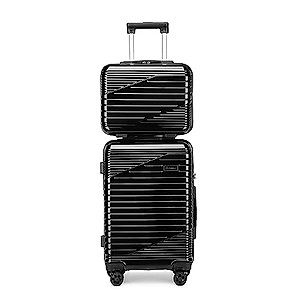 Somago 22x14x9 Carry On Luggage 20 Inch Suitcase with Cosmetic Case Lightweight Hard Shell Luggage PC Suitcase with TSA Lock Airline Approved Luggage (Black)