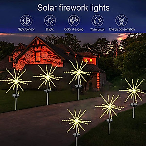 224 LED Solar Starburst Lights Outdoor, 8 Modes Meteor Firework Solar Fairy Lights with Remote Control for Garden Landscape Patio Walkway Home Holiday(2 Pack Warm)
