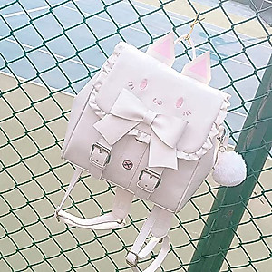 Aiyinuo Lolita Casual Backpack Kawaii Cartoon Cat Embroidery Travel Mochila Big Bowknot Sweet Daypack Schoolbag Campus Bookbag College Bag (White)