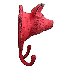 Home Originality Pink Pig Head Cast Iron Wall Hook 5 1/2 Inch