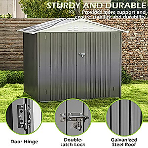 TOLEAD Metal Outdoor Storage Shed 6' x 4', Outside Storage House with Triangular Roof & Lockable Door, Steel Utility Tool Shed for Backyard Garden Patio Lawn, Dark Grey