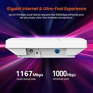 Tenda AC1200 Dual Band Gigabit Wireless Access Point, Ceiling Mount WiFi Access Point, Coverage 3200 sq.ft|PoE Powered|Surport IEEE 802.11ac Wave 2 and MU-MIMO|White(I24)
