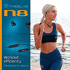 TREBLAB N8 – Magnetic Neckband Bluetooth Earphones | 7H Playtime, Lightweight, IPX5 | Noise Canceling Wireless Headphones w/Mic | Magnetic Bluetooth Earbuds for Running, Workout, Sports, Gym (Black)