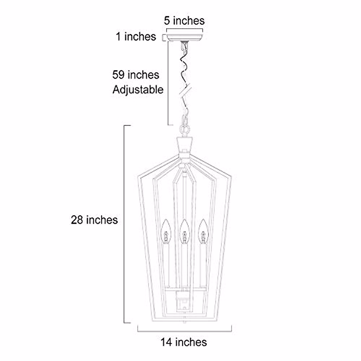 KSANA Gold Chandelier, 4-Light Gold Lantern Pendant Light with Adjustable Framework for Kitchen, Dining Room, 14" W x 28.3" H