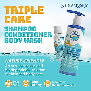 Non Toxic Shampoo and Conditioner, Body Wash 3 in 1 for Swim - Reef Safe Swimmers Shampoo for Men, Women Kids - All Natural Organic Shampoo Conditioner, Biodegradable Soap Camping Travel Size 1.69oz