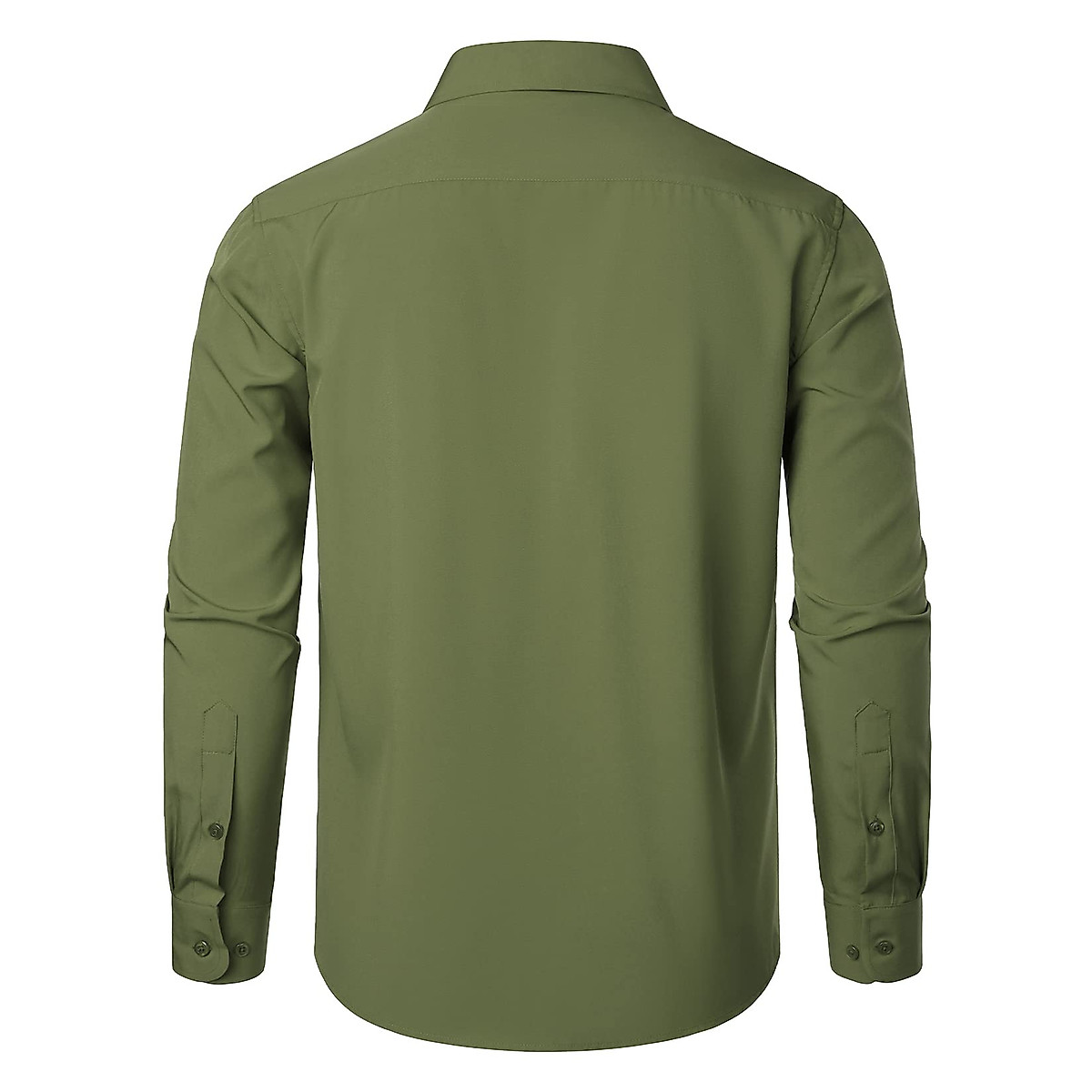 ZEROYAA Men's Regular Fit Dress Shirt Solid Wrinkle-Free Long Sleeve Casual Business Button Up Shirts with Pocket ZSSCL05-Army Green Medium