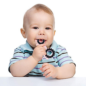 AmazingM Car Series Baby Teething Toys,Food Grade Silicone Chew Teether for 3 Months+ Infant Boy and Girl,Toddler Sensory Chewing Teether,BPA Free. (Tractor, Pink)