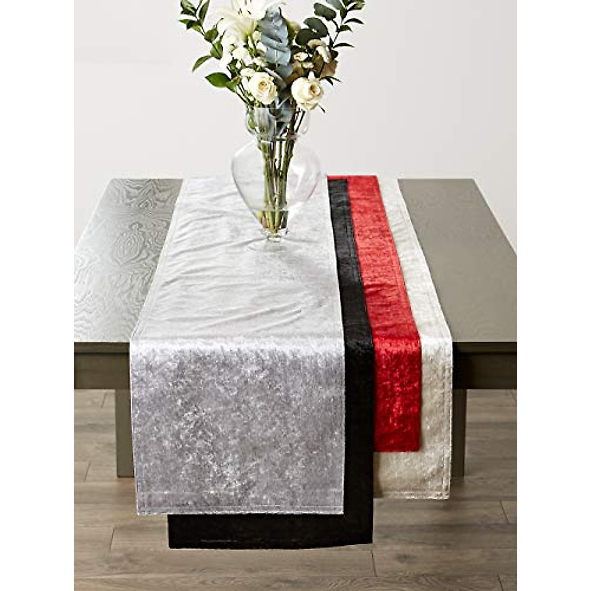 DII Velvet Collection Tabletop, Table Runner, 14x72, Red