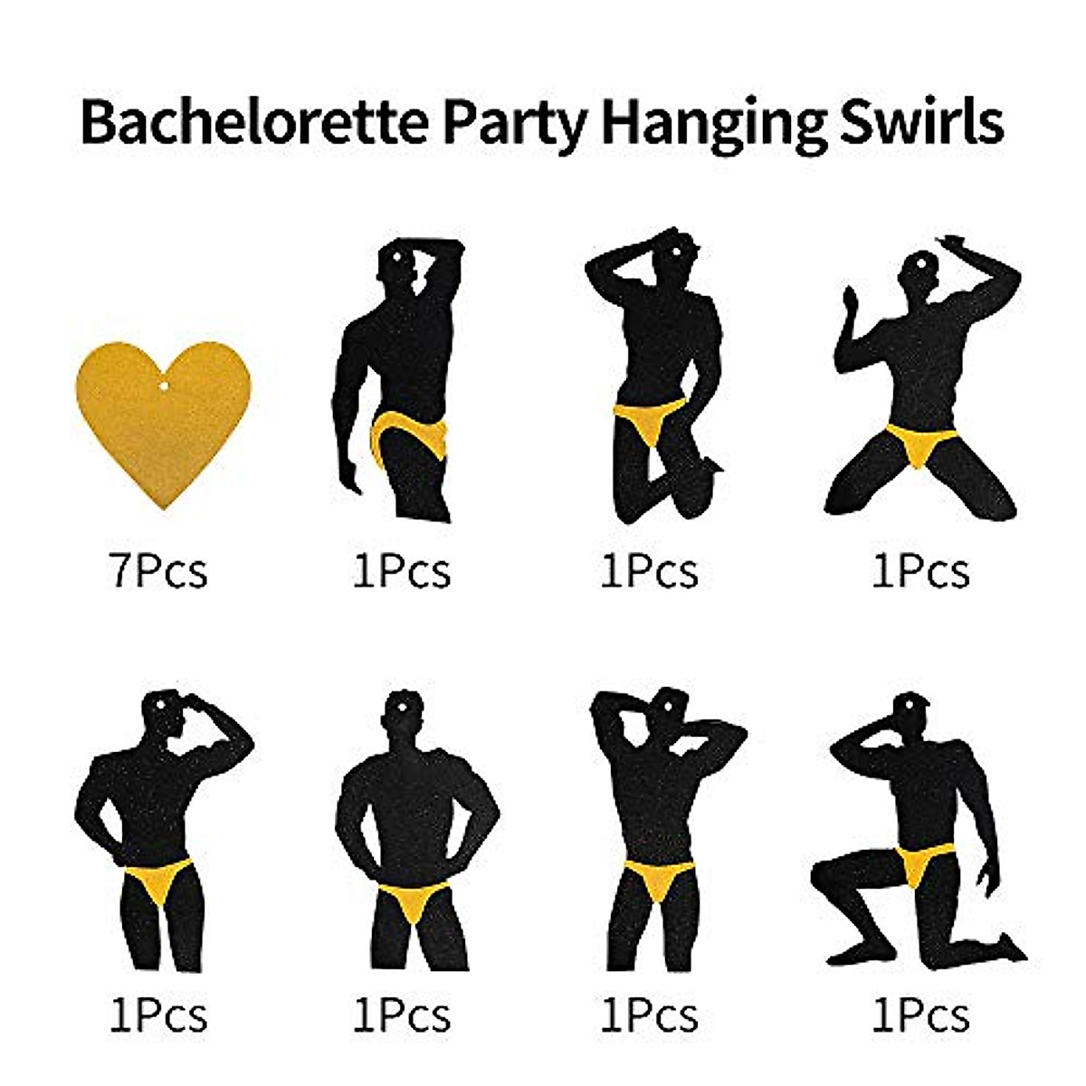 Bachelorette Party Decorations Supplies, 14Pcs Male Stripper & Heart Hanging Swirls, Dirty Naughty Bachelorette Party Bridal Shower Hen Party Supplies for Adult(Gold)