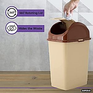 Superio Plastic Swing Top Trash Can, Waste Bin for Home, Kitchen, Office, Bedroom, Bathroom, Ideal for Large and Small Spaces (4 Pack- 2.5 Gal, 9 Gal, 13 Gal) (Beige)