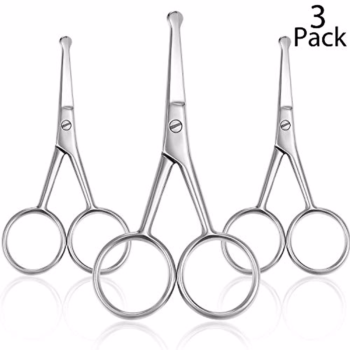 3 Pieces Nose Hair Scissors Rounded Tip Scissors Facial Hair Scissors Stainless Steel Blunt Tip Scissor for Eyebrows, Nose, Moustache, Beard, Grooming (Silver)