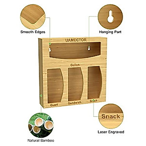 Uamector Bamboo Ziplock Bag Organizer for Drawer, Food Bags Dispenser Plastic Bags Holder for Kitchen, Hanging Baggie Container for Gallon Quart Sandwich or Snack Bag Trash Bags