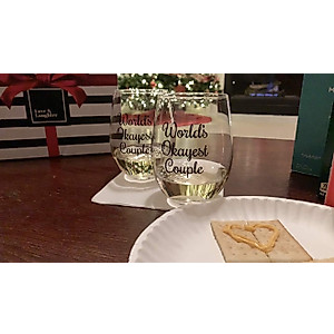 Worlds Okayest Couple Glasses, Wine Glass Set of 2, Funny Wine Glass set of 2, Funny Gift for Couples, Engagement Gift Idea for Couples, Wedding Gift, Anniversary Wine Glasses for Couples