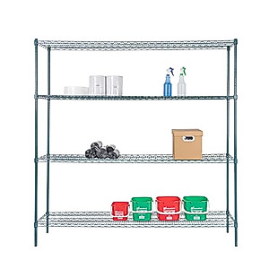 Restaurantware - Shelves ONLY: RW Base 18 x 72 x 1.5 Inch Epoxy Shelves, 4 NSF Certified Wire Shelves - Shelving Posts Sold Separately, with 32 Split Sleeves, Green Steel Shelves, Does Not Corrode