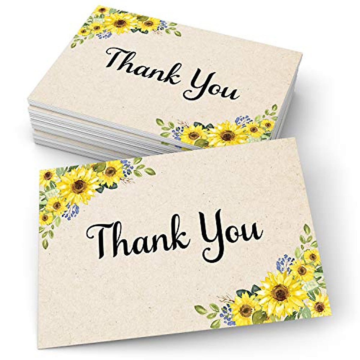 321Done Sunflower Thank You Note Cards (Set of 50) Large 4x6 – Rustic Kraft Tan for Gift, Insert, Thanks, Small Business, Event, Wedding, Shower, Party, Award or Occasion - Blank on Back, Made in USA