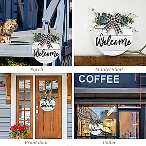 3D Welcome Wreaths for Front Door | White Horizontal Concave Stripes Wooden Farmhouse Welcome Sign for Home Wall Decor