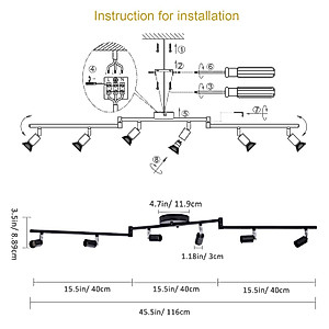 AIBOO 6-Light Adjustable Dimmable Track Lighting Kit, Flexible Foldable Arms, Matt Black Color Perfect for Kitchen,Hallyway Bed Room Lighting Fixture, GU10 Base Bulbs not Included