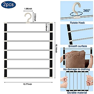2PC Upgrade 6 Layers Pants Hangers Space Saving, Non Slip Pants Rack for Closet Organizers Storage, Hangs Up to 12 PC, for Trousers,Leggings,Jeans,Skirts, College Dorm Room Essentials
