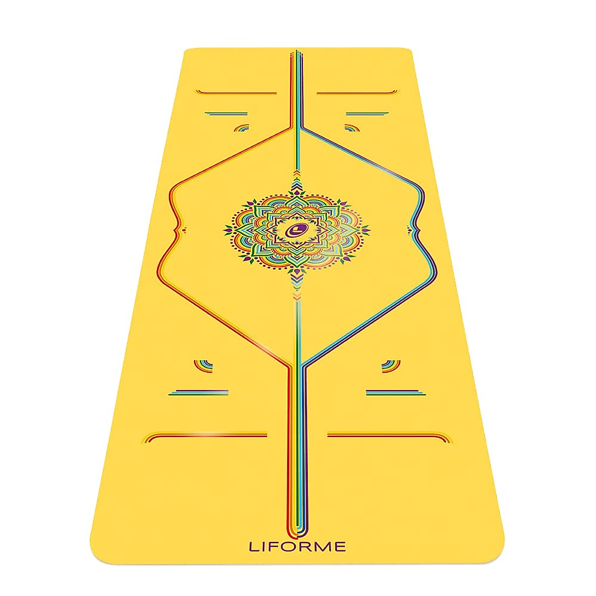 LIFORME Printed Yoga Mat & Travel Mat Bundle Pack – Patented Alignment System, Eco-Friendly, Non-Slip Warrior-Grip, Made with Natural Rubber, Thick, Sweat Resistant, Comfortable - Yellow/Yellow